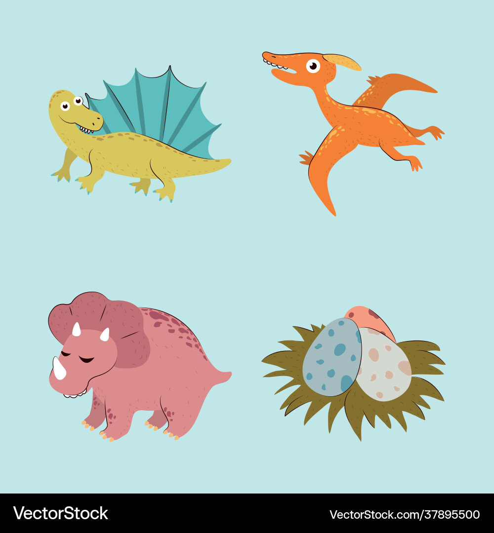 Set dinosaur and eggs Royalty Free Vector Image