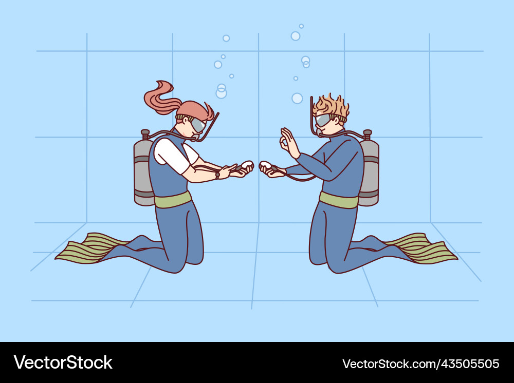 Divers underwater in special equipment Royalty Free Vector