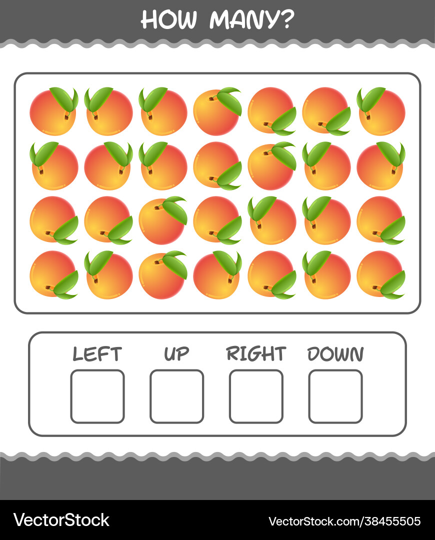 How many cartoon peach counting game educational Vector Image