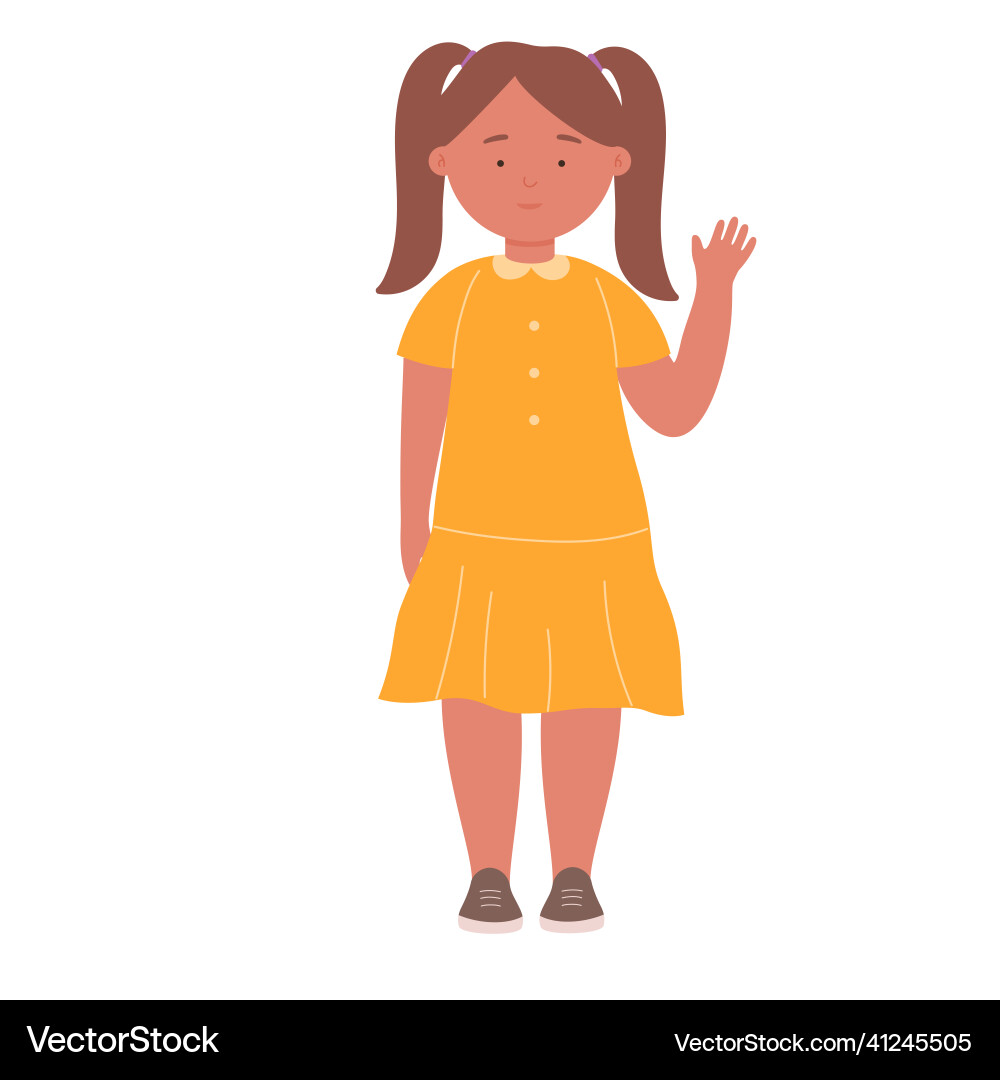 Little beautiful lady showing hello greetings wave