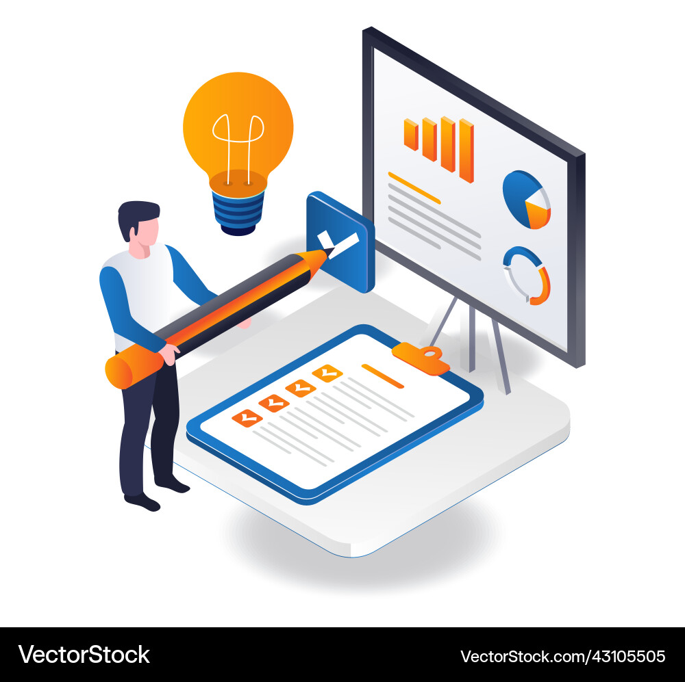 Man putting a tick on the business plan board Vector Image