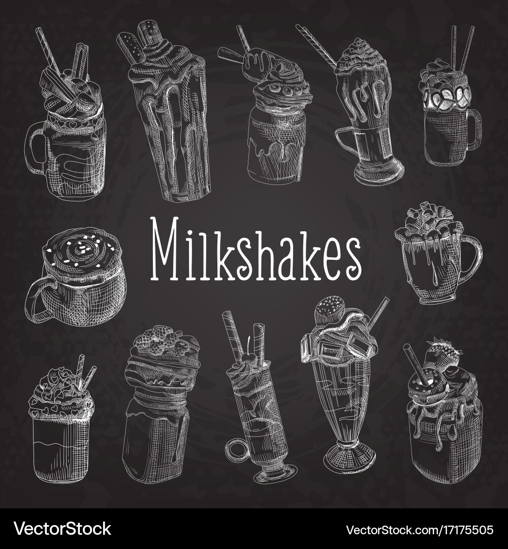 Milkshake and ice cream hand drawn doodle Vector Image