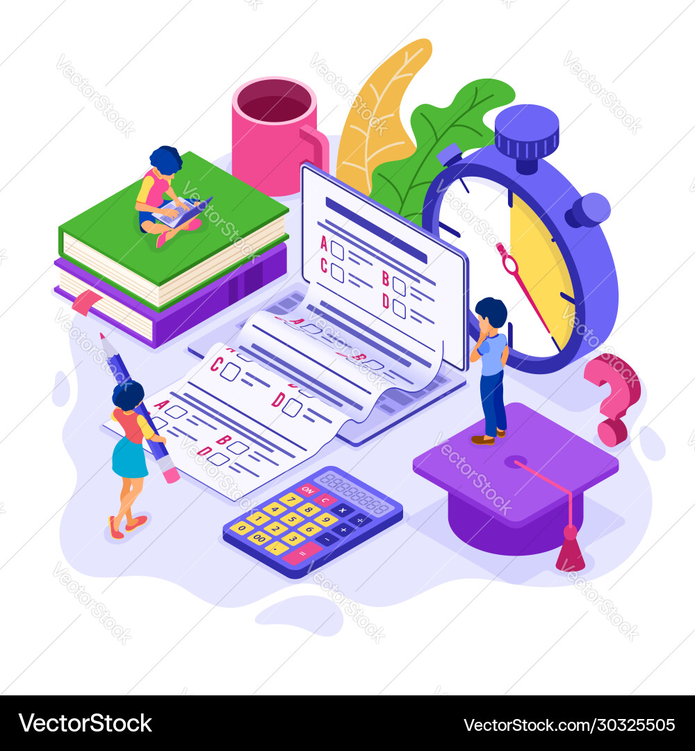 Online distance education exam test Royalty Free Vector