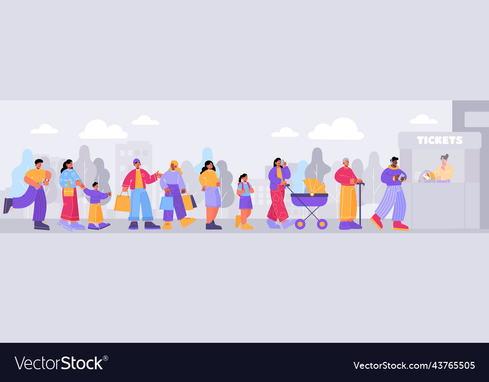 People standing in queue to ticket booth Vector Image