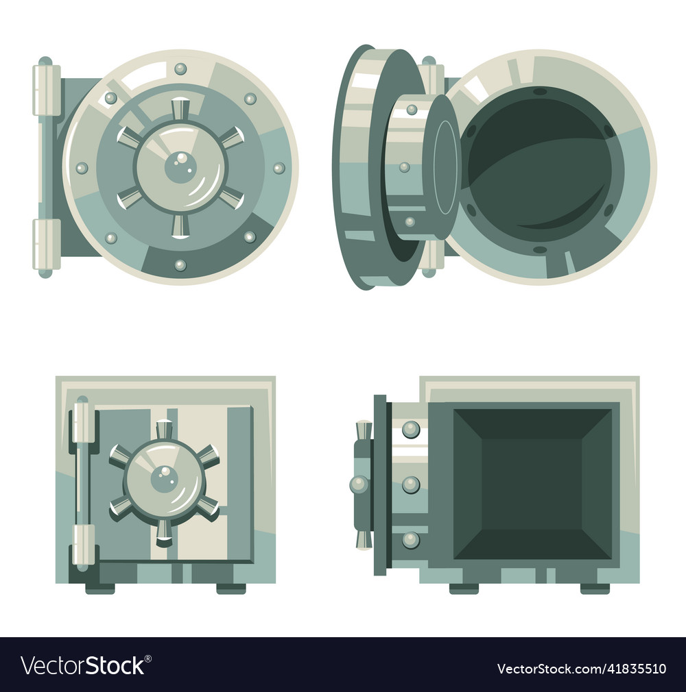 Closed and open empty iron safe Royalty Free Vector Image