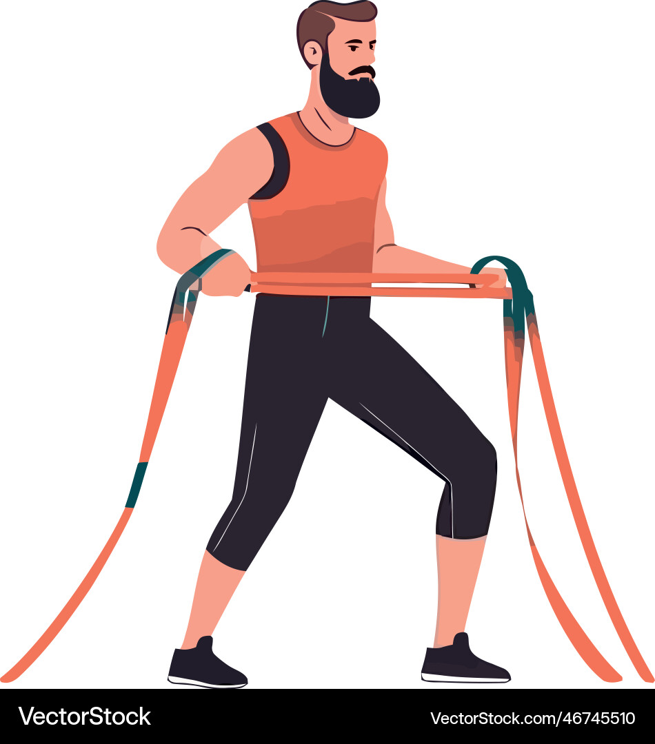 Muscular athlete strength with rubber ropes Vector Image