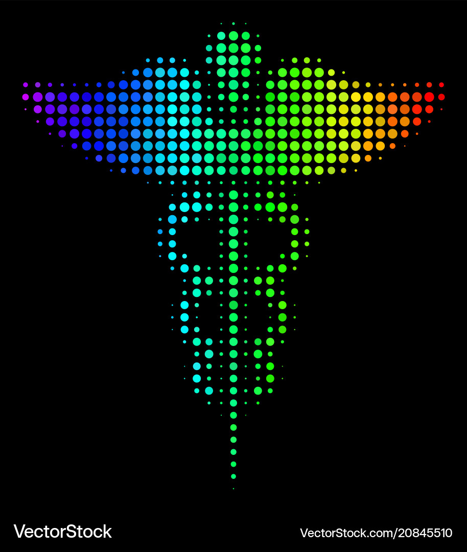 Rainbow colored pixel medicine caduceus symbol Vector Image