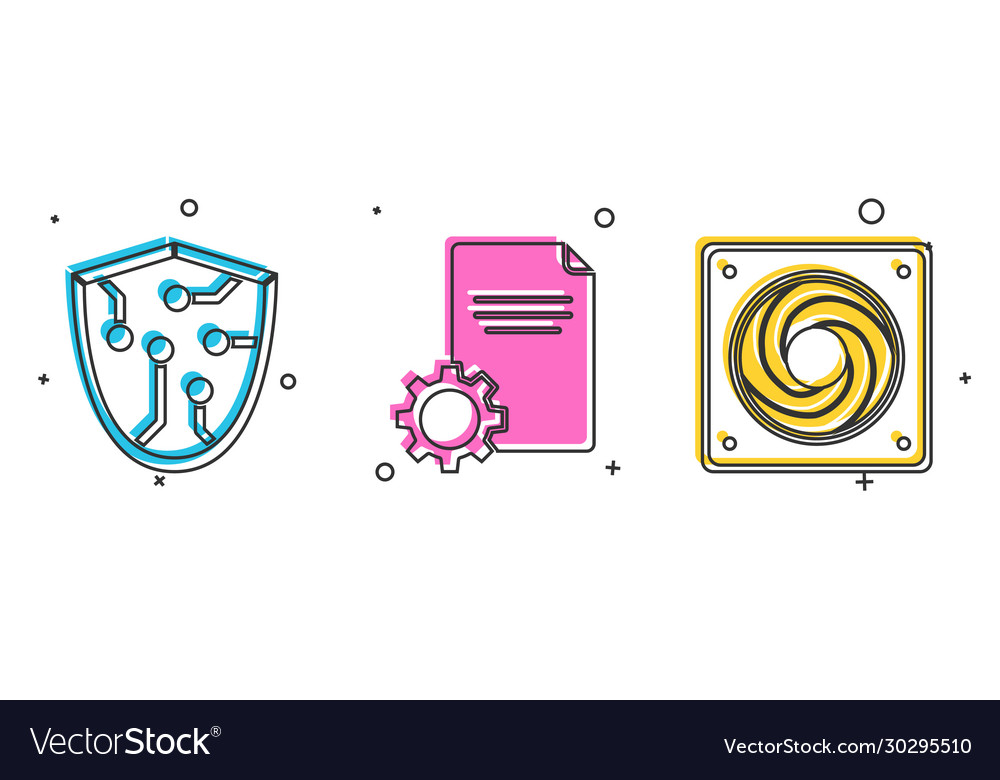 Set cyber security file document and computer Vector Image