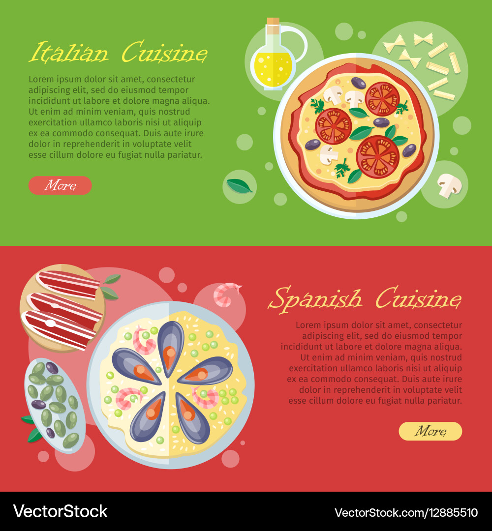 Spanish cuisine web banner paella jamon tapas Vector Image