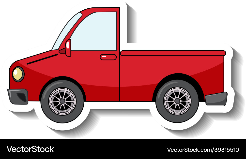 Sticker template with a red pick up car isolated Vector Image