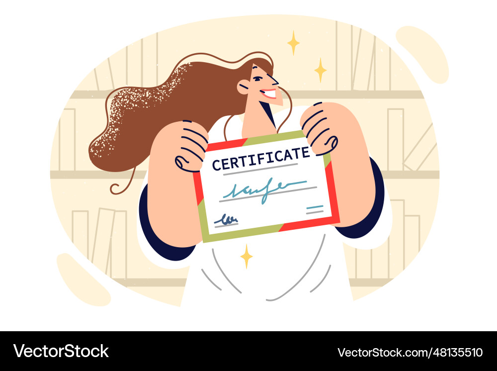 Woman demonstrates certificate received Royalty Free Vector