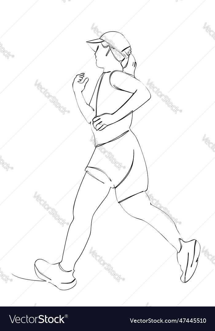 Woman warming up run runner line art continuous Vector Image