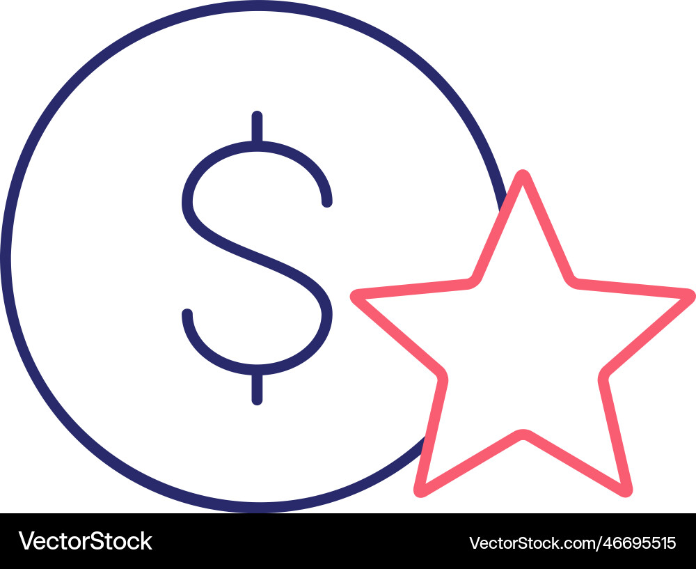 Coin with star rating feedback outline Royalty Free Vector