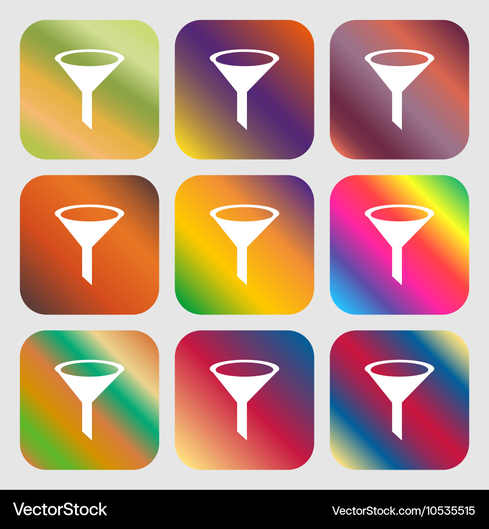 Funnel icon sign nine buttons with bright Vector Image