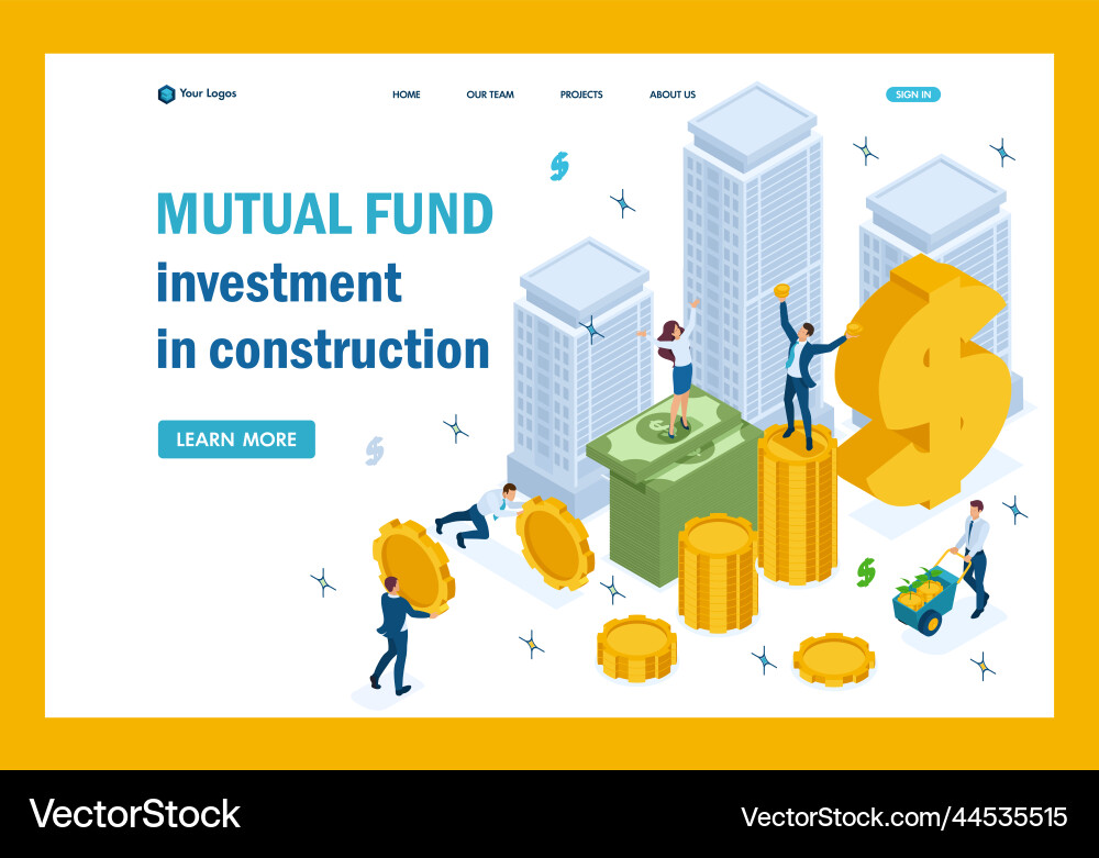 Isometric mutual fund investment in construction Vector Image