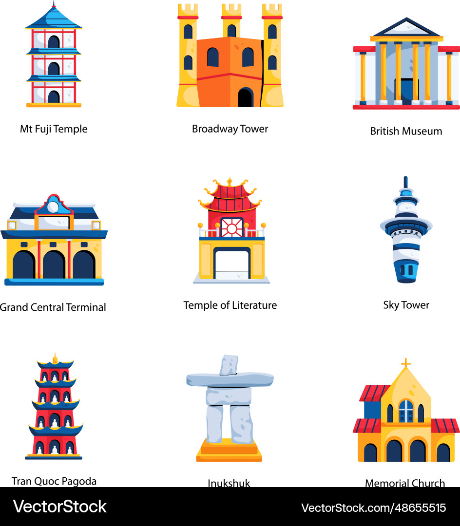 Pack of landmarks flat icons Royalty Free Vector Image