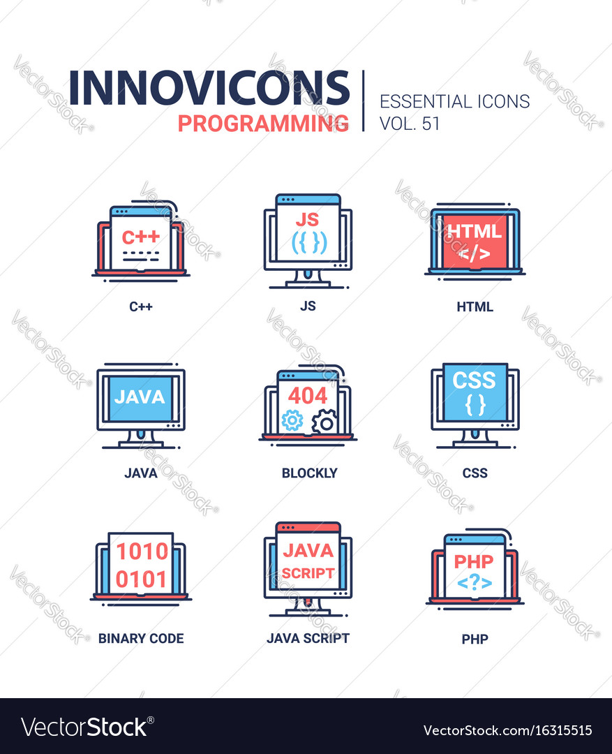 Programming - modern line icons set Royalty Free Vector