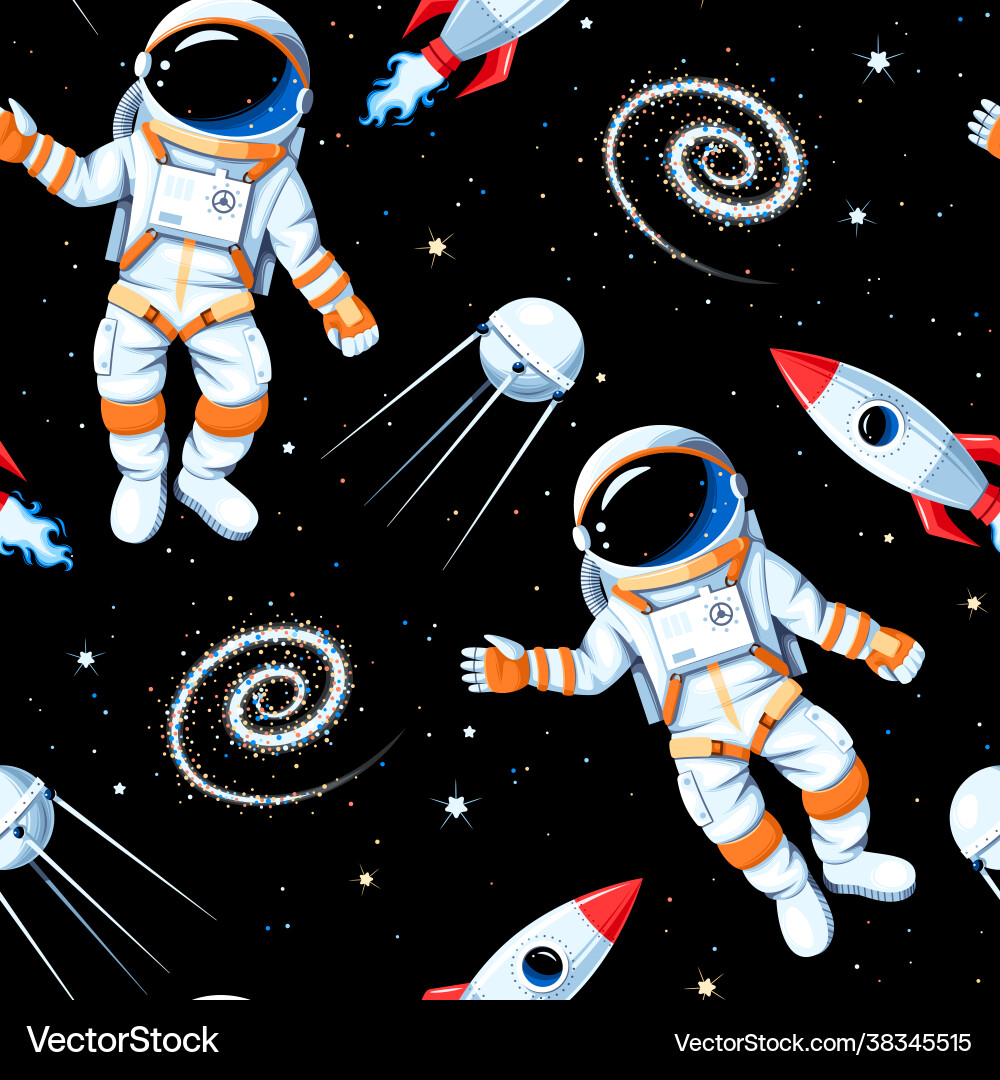 Seamless pattern with astronaut and rocket Vector Image
