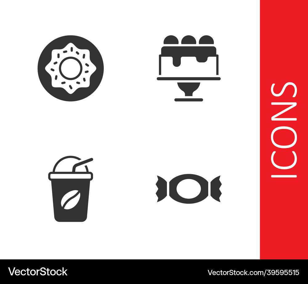 Set candy donut iced coffee and cake icon Vector Image