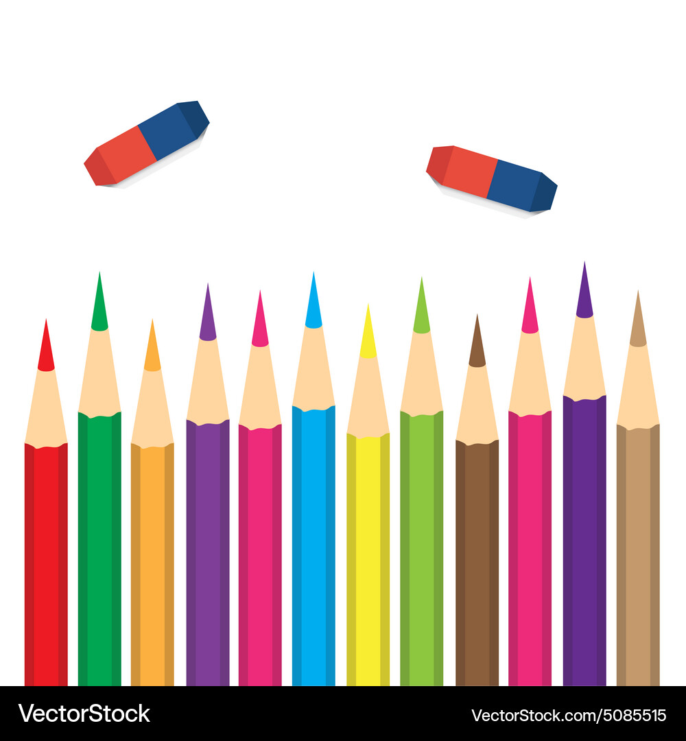 Set of colored pencils with erasers Royalty Free Vector