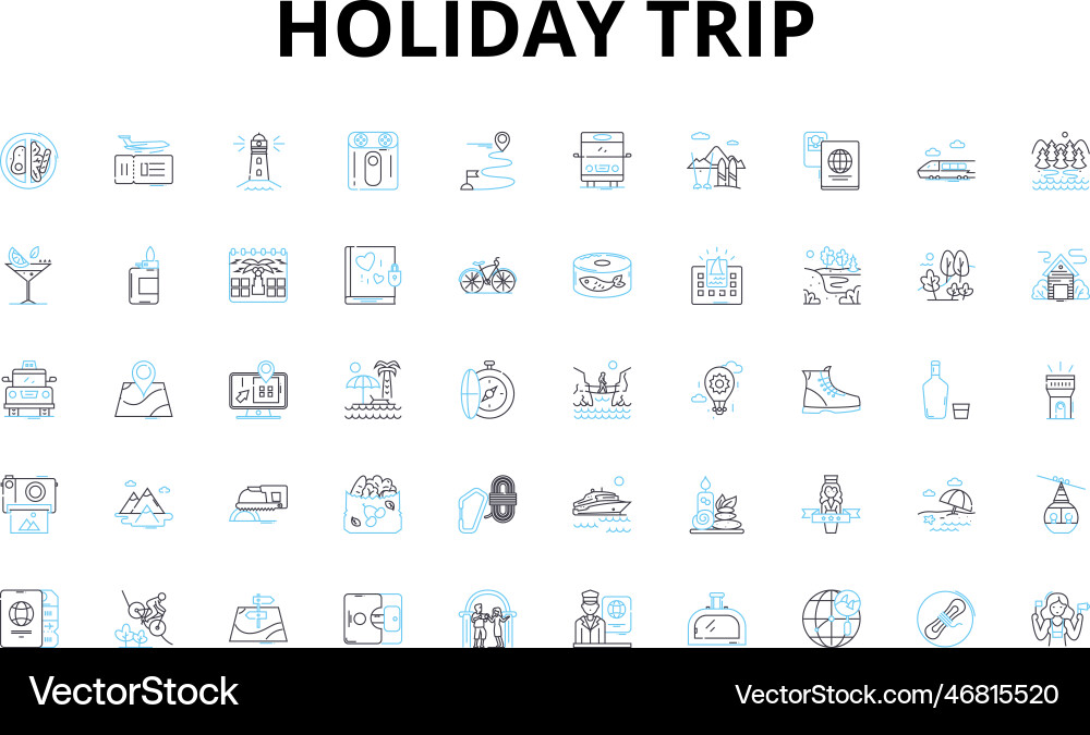 Holiday trip linear icons set wanderlust Vector Image