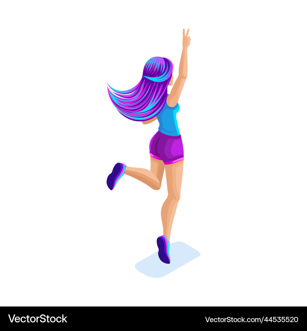 Isometrics girl jumping having fun happy Vector Image