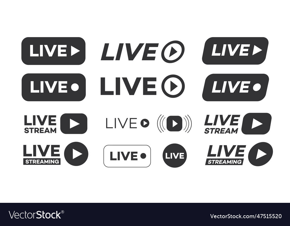 Live Streaming Icon Set Black Color Royalty Free Vector