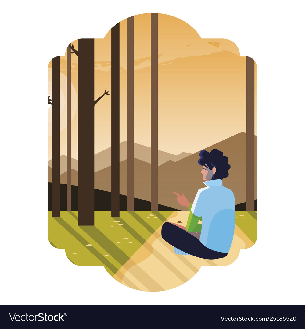 Man contemplating horizon in forest scene Vector Image Man contemplating horizon in forest scene Vector Image
