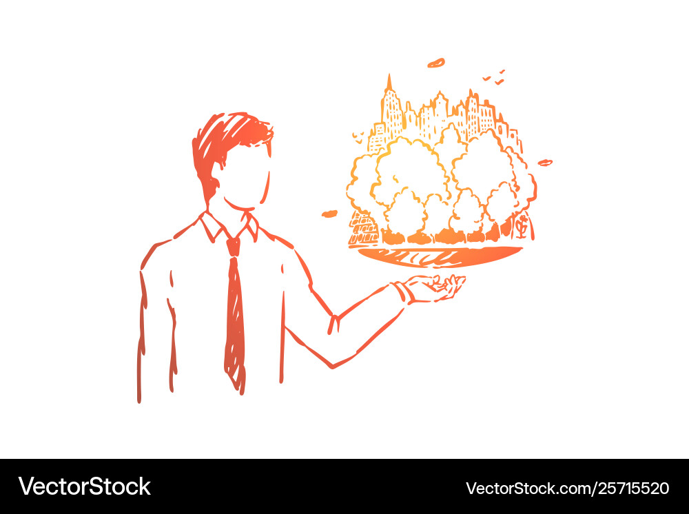 Man holding world model balance between nature Vector Image