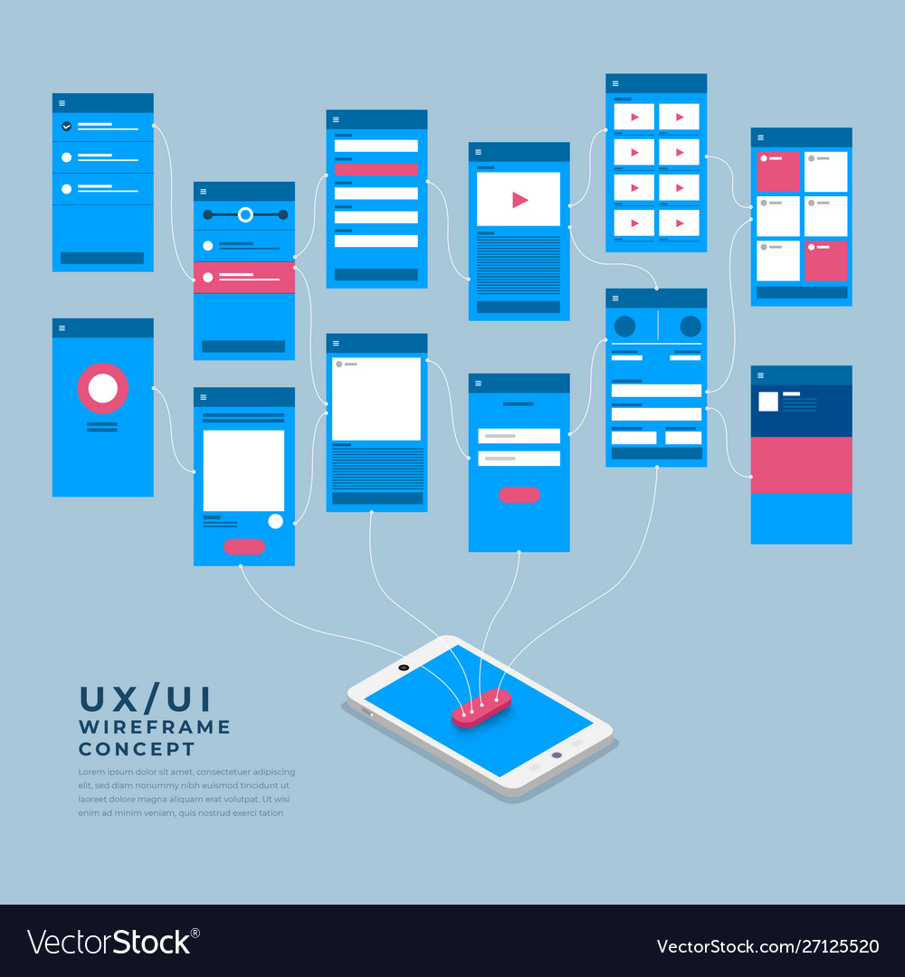 Ux Ui Flowchart Mock Ups Mobile Application Vector Image