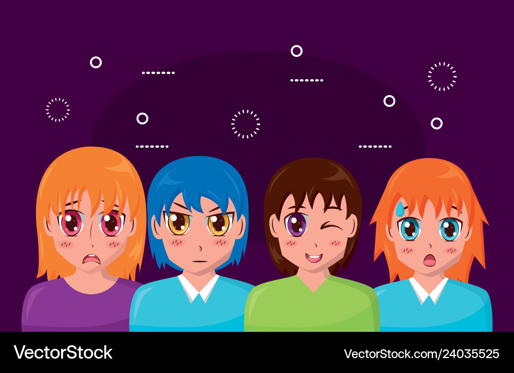 Anime girl group manga comic Royalty Free Vector Image