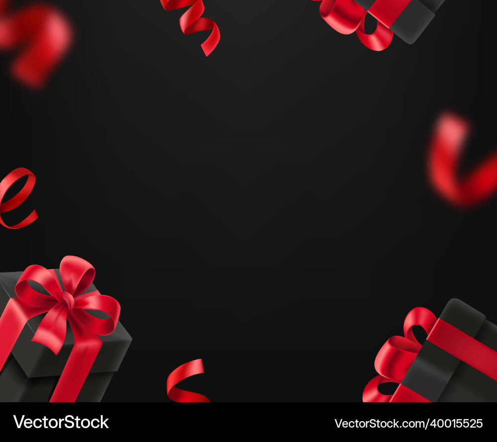 Black boxes with red ribbons 3d style banner Vector Image