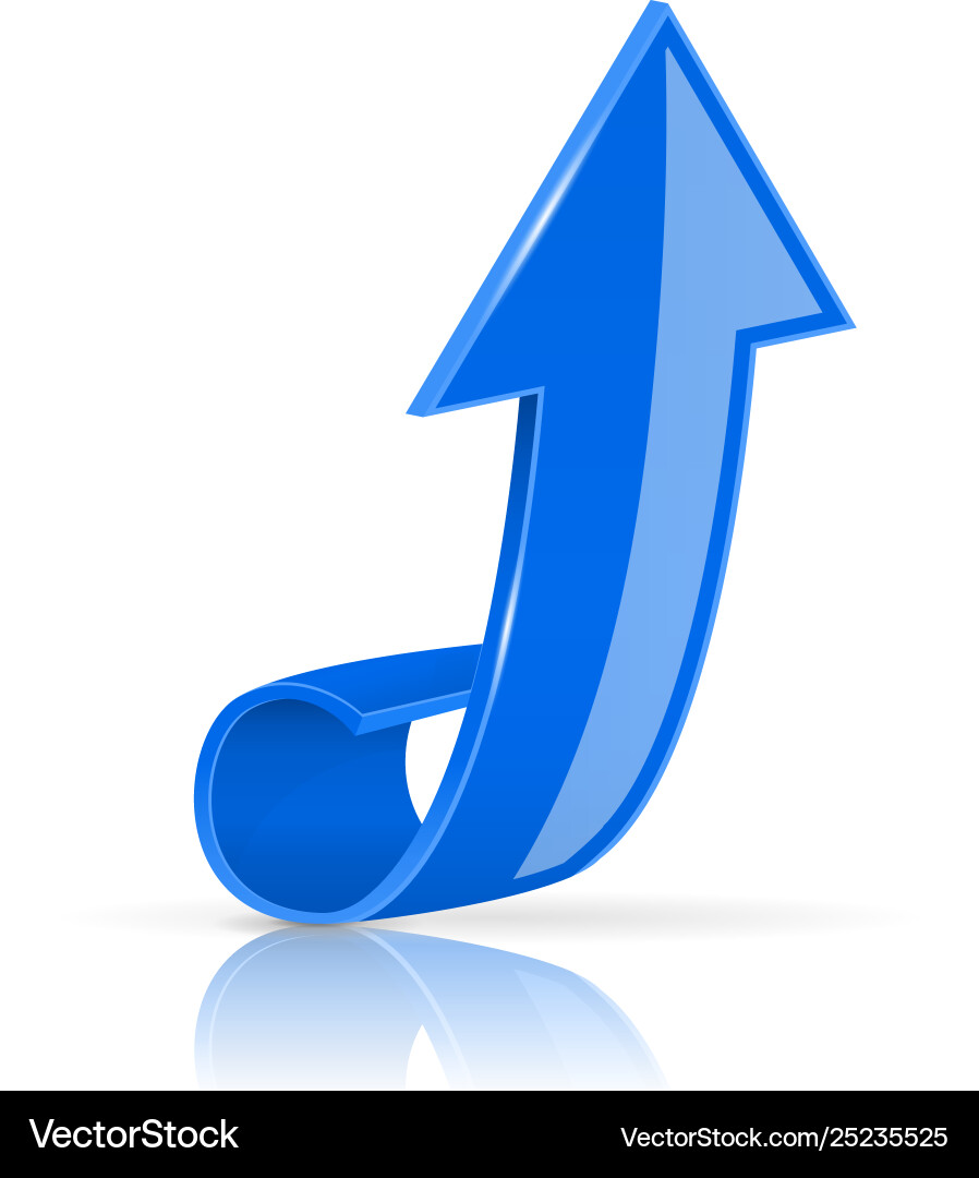 Blue up arrow shiny 3d sign Royalty Free Vector Image