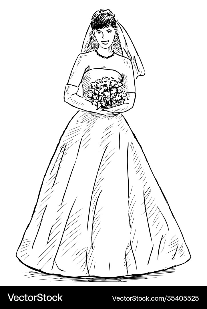 Freehand drawing smiling happy bride with Vector Image