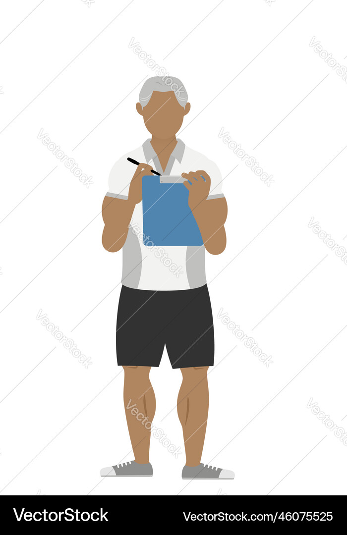 Gym instructor senia man pose writing on board Vector Image