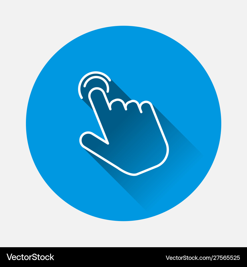 Hand clicks on button cursor icon on blue Vector Image