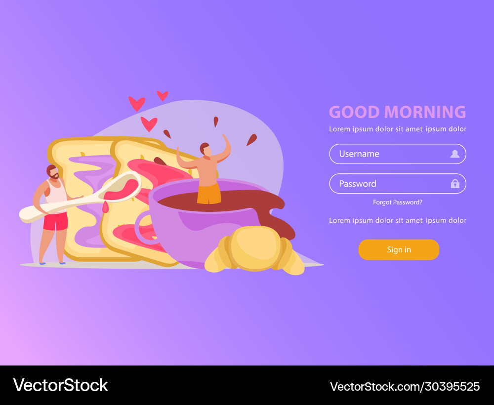 Morning people login page Royalty Free Vector Image