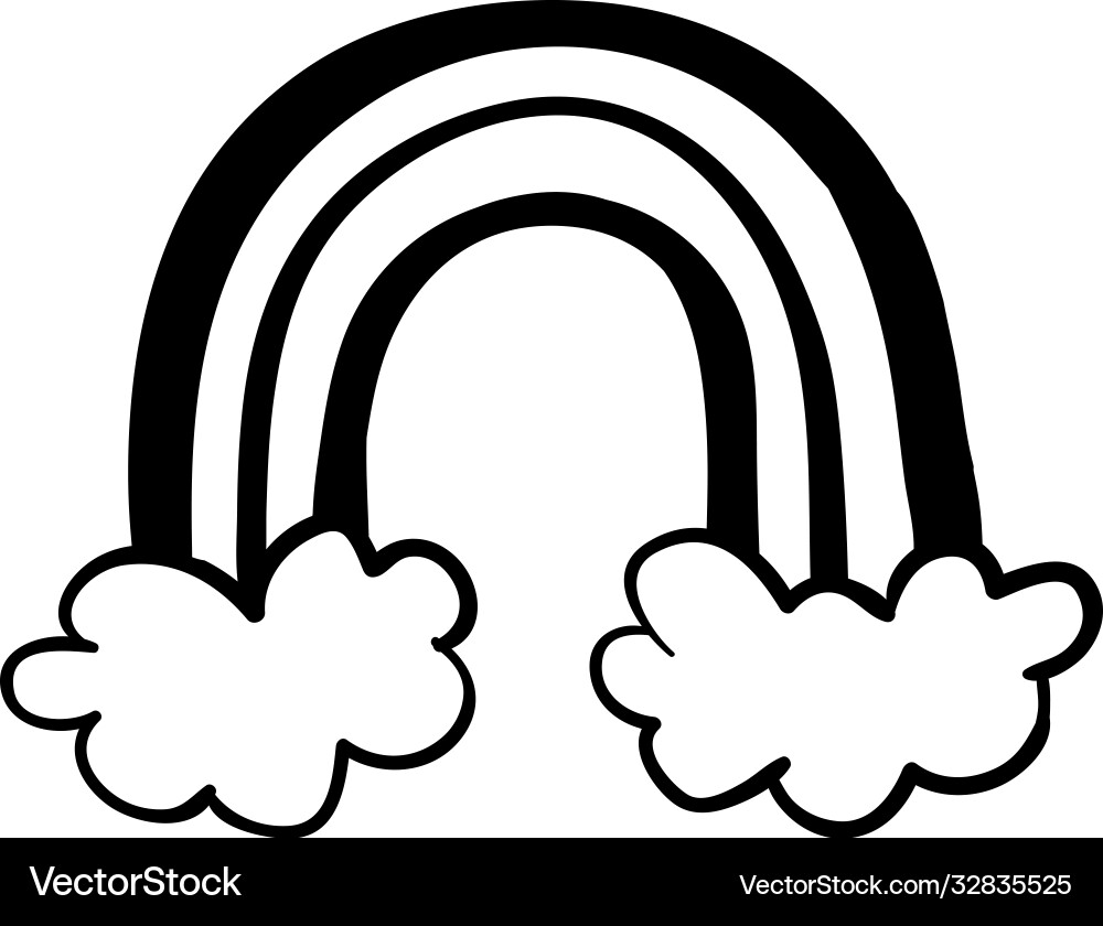 Rainbow and clouds black and white contour doodle Vector Image