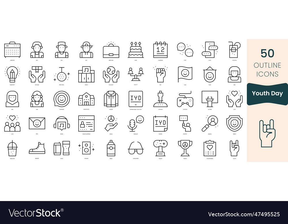 Set of youth day icons thin linear style icons Vector Image