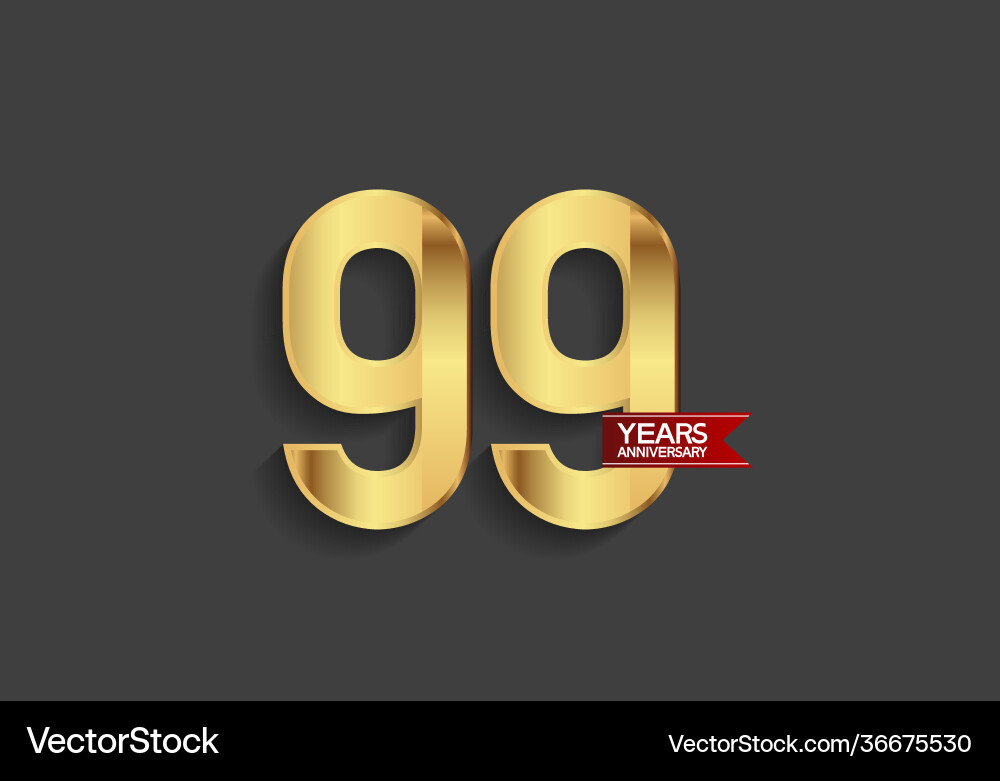 99 years anniversary simple design with golden Vector Image