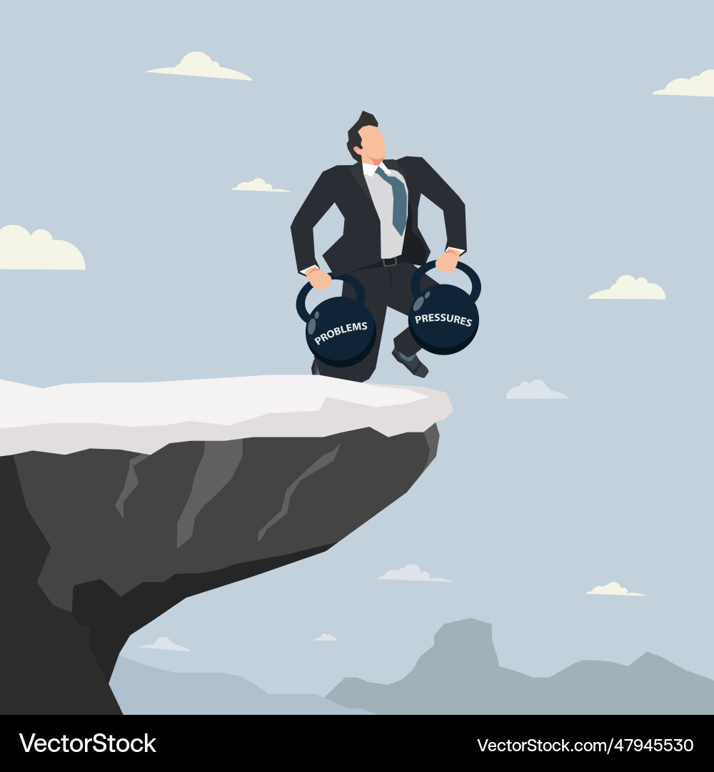 Businessman lifting weight problems and presure Vector Image