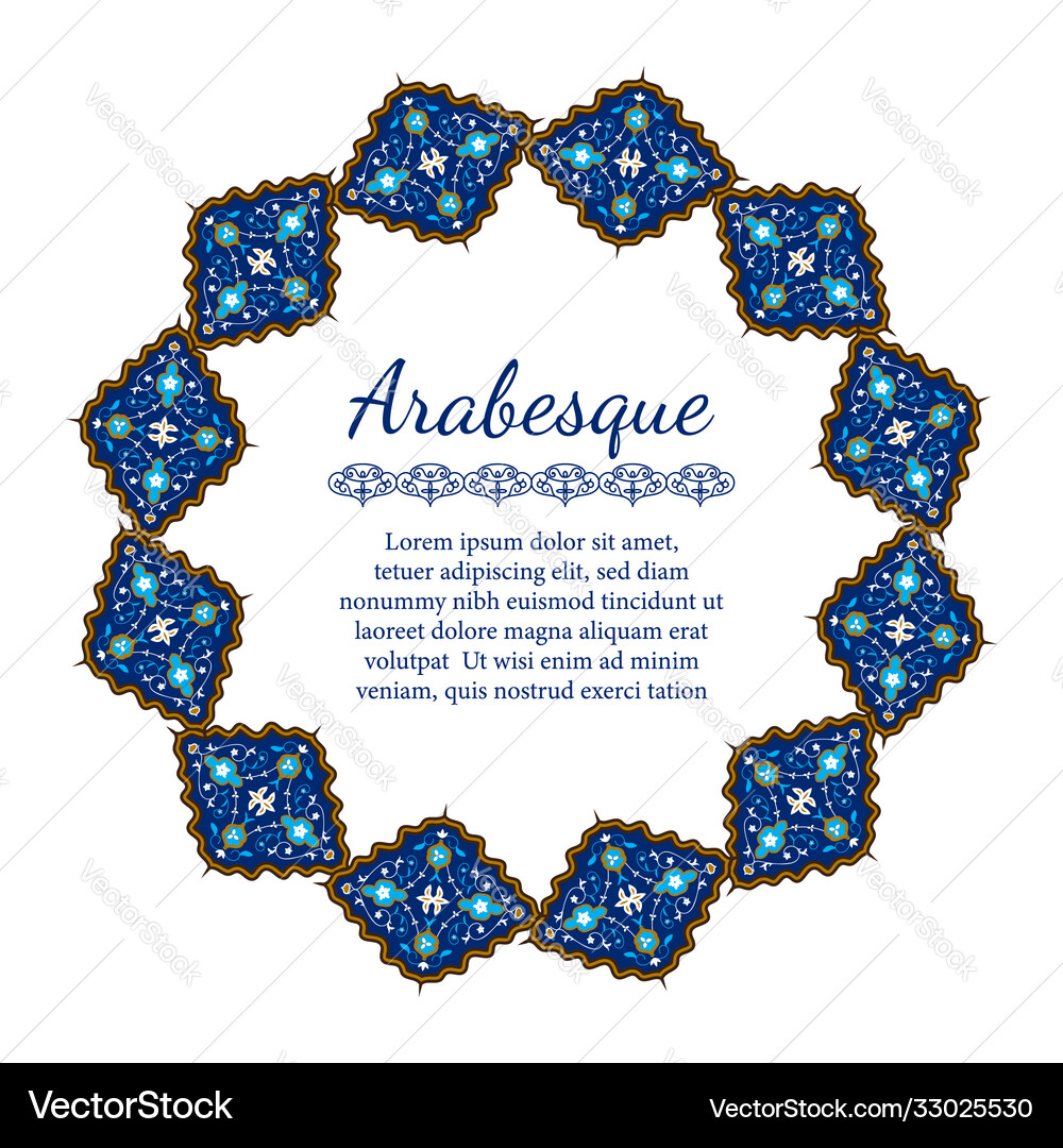 Decorative blue ornamental frame arabesque wrearh Vector Image