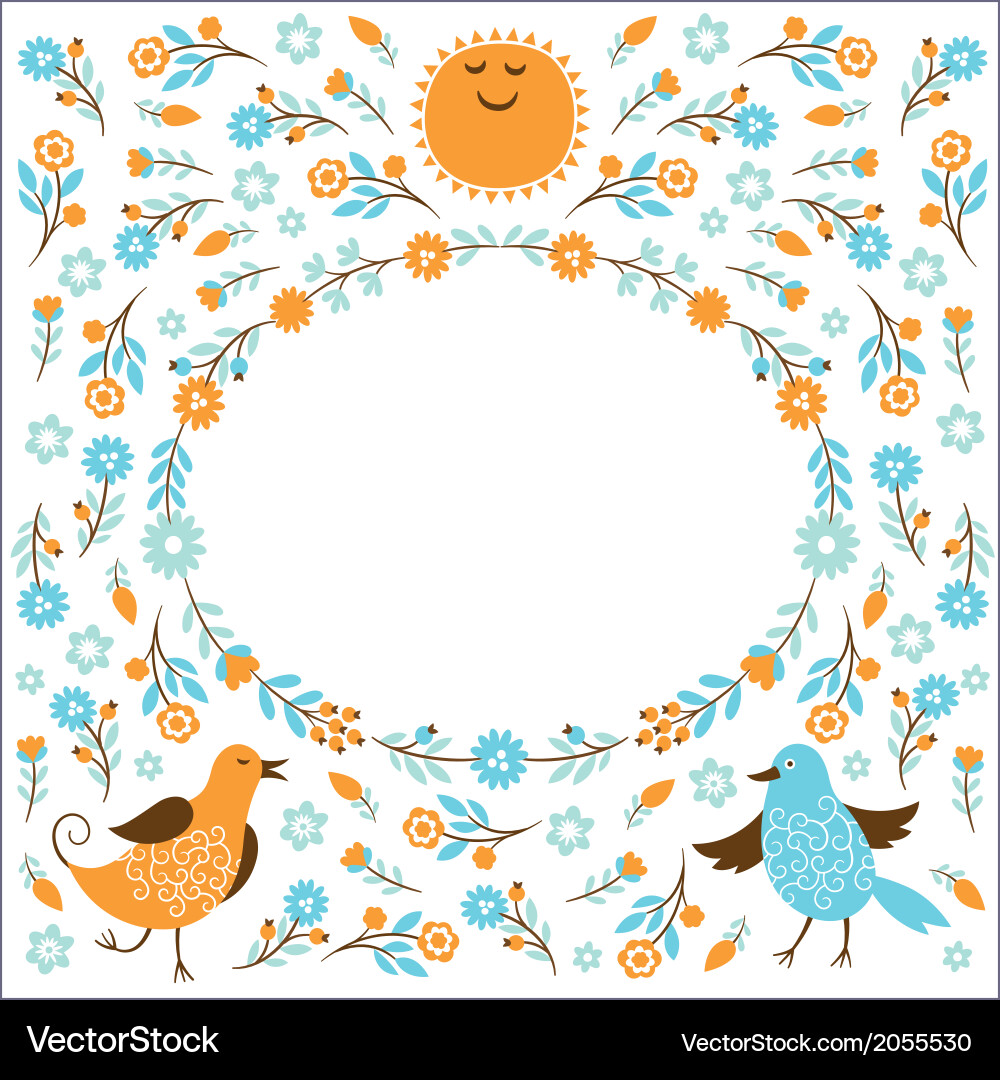 Frame with birds and flowers Royalty Free Vector Image