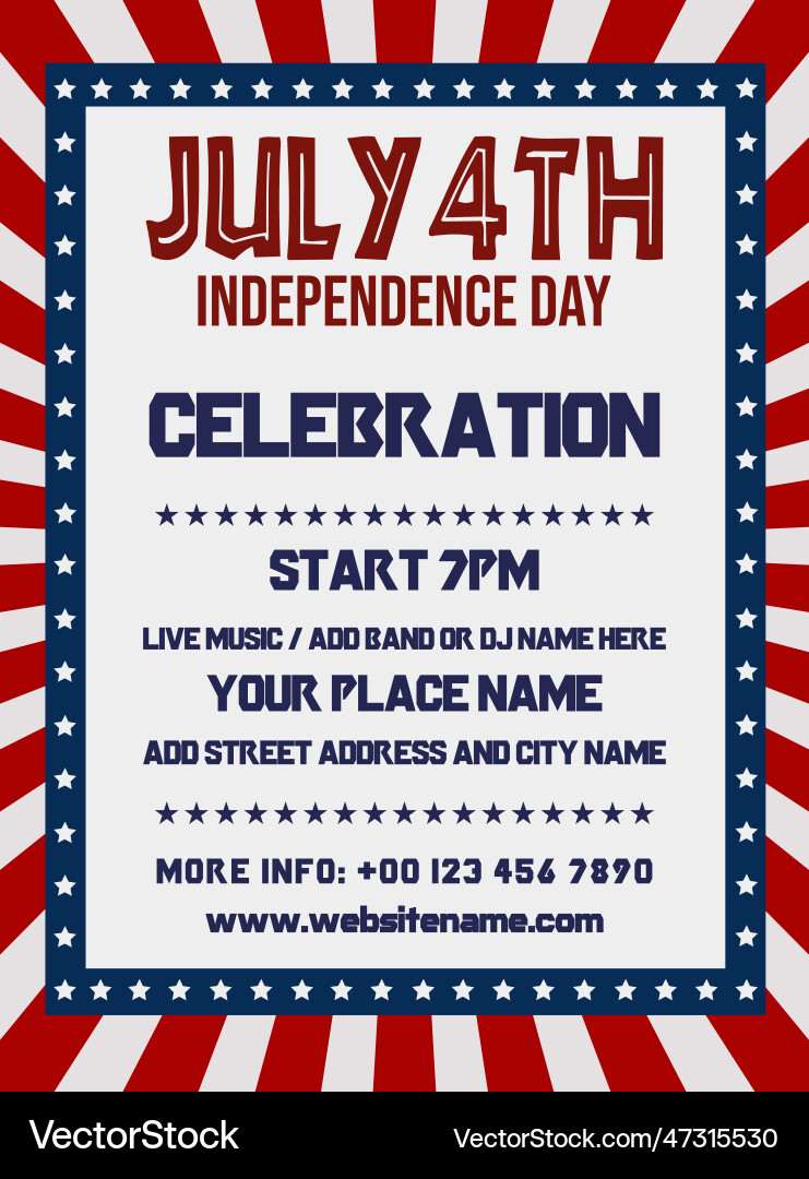 Independence day party poster flyer design Vector Image