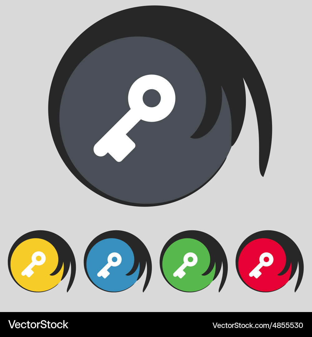 Key icon sign symbol on five colored buttons Vector Image
