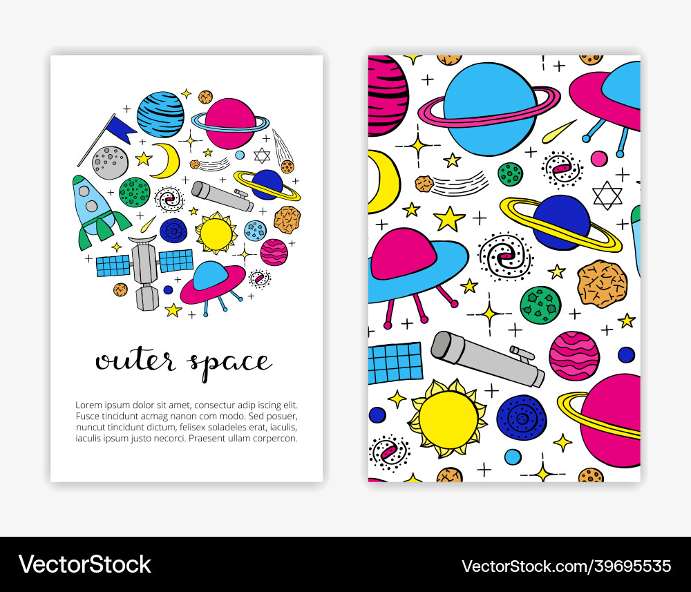 Card templates with hand drawn space icons Vector Image