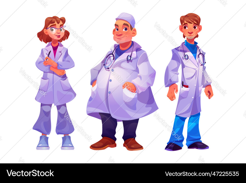 Cartoon doctor character team Royalty Free Vector Image