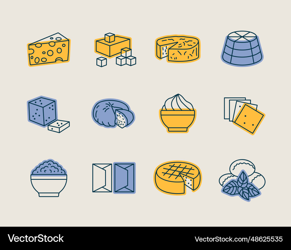 Cheese icon set dairy products sign Royalty Free Vector