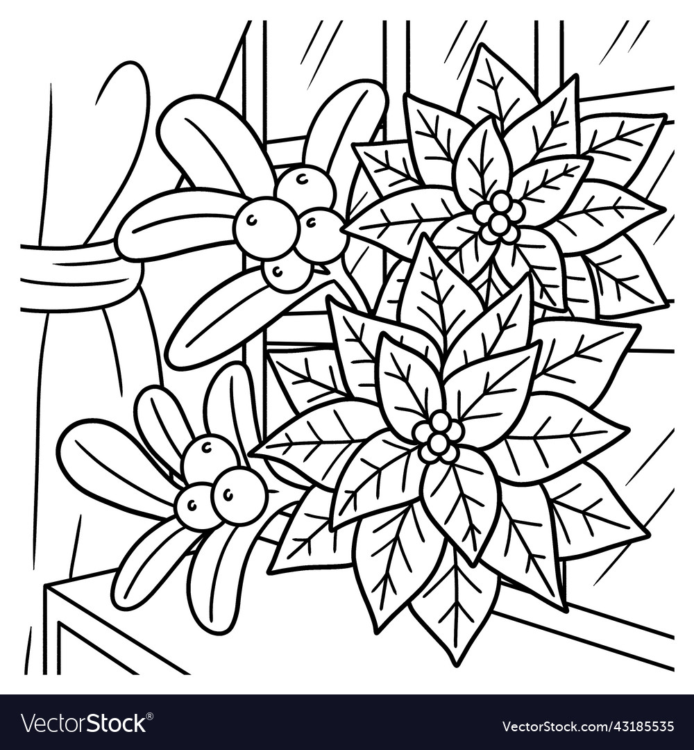 Christmas poinsettia coloring page for kids Vector Image