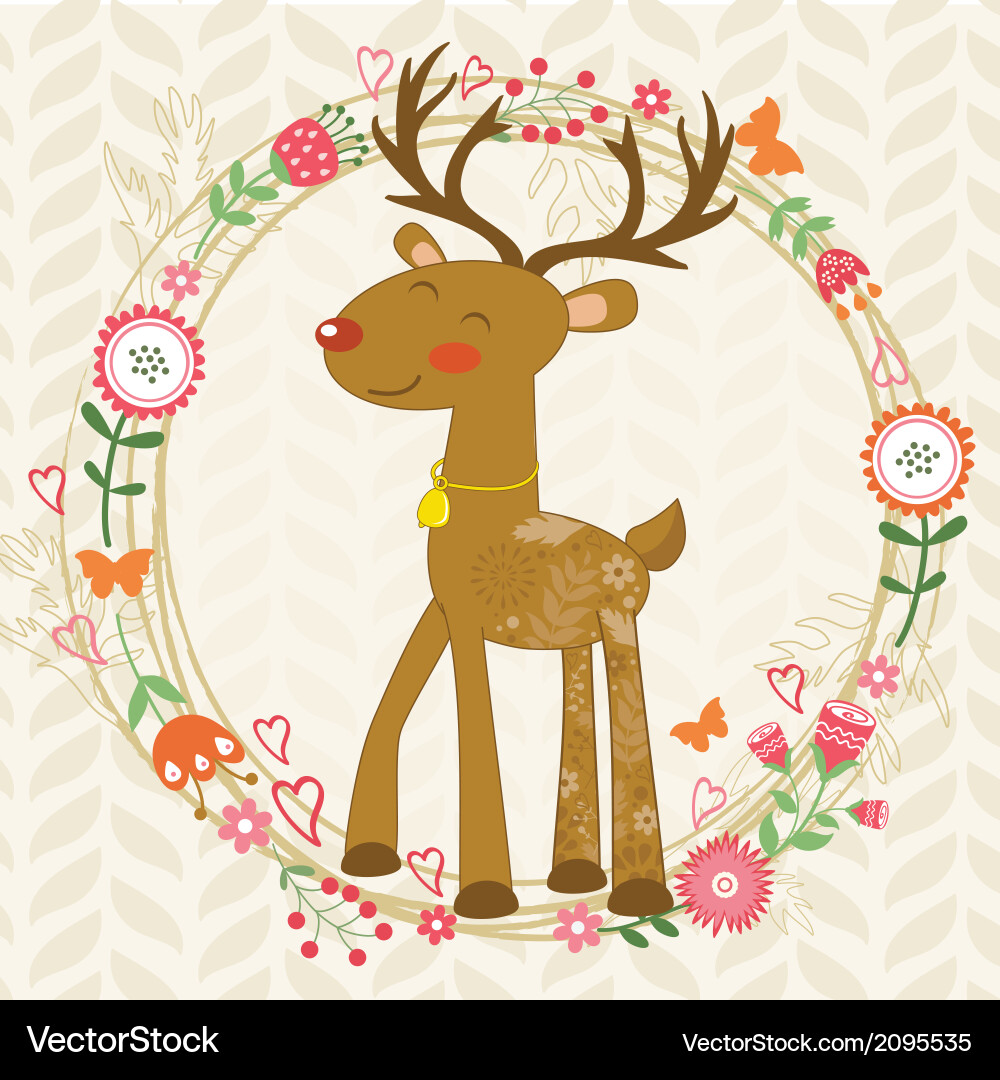 Cute dear in floral wreath Royalty Free Vector Image